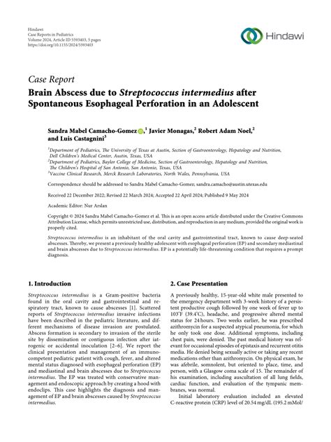 Pdf Brain Abscess Due To Streptococcus Intermedius After Spontaneous Esophageal Perforation In