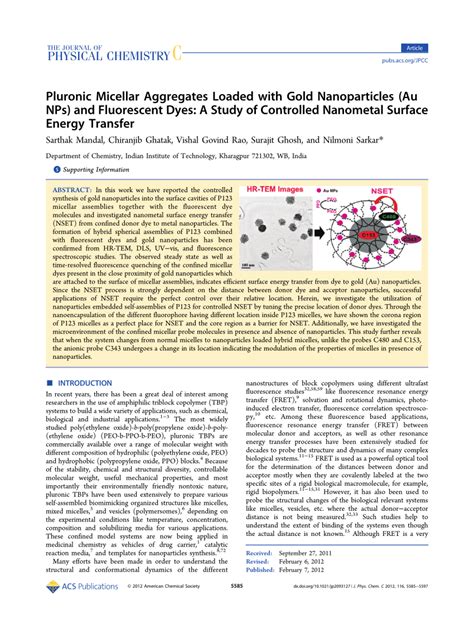 Pdf Pluronic Micellar Aggregates Loaded With Gold Nanoparticles Au