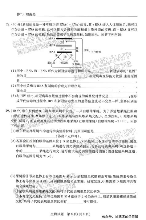 2023届河南天一大联考高三二联生物答案解析及试卷汇总（持续更新） 高考100