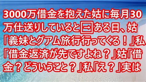 【スカッとする話】3000万借金を抱えた姑に毎月30万仕送りしていると ︎ある日、姑「義妹とグアム旅行行ってくる！」私「借金返済が先ですよね