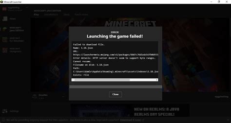 how do i fix failed to download file name 1 18 json url v1