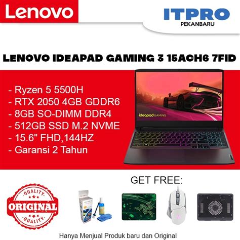 Jual LENOVO IDEAPAD GAMING 3 15ACH6 7FID NOTEBOOK GAMING RYZEN 5 5500H