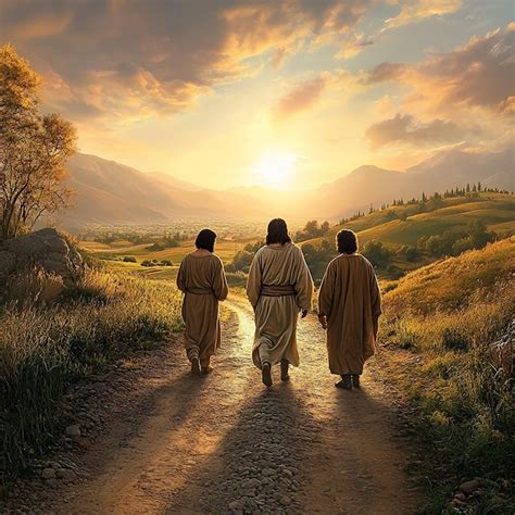 Jesús Camina Junto A Sus Discípulos En El Camino De Emaús Imagen