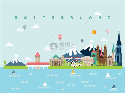 用于旅行最低样式和图标的瑞士著名地标记图模版插画图片下载 正版图片402350057 摄图网