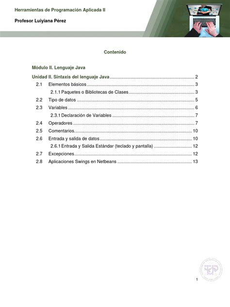 Modulo Ii Unidad Ii Sintaxis Del Lenguaje Java Pdf Java Lenguaje