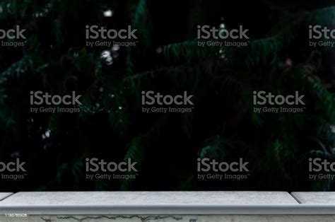 흐린 숲 배경 앞에 돌 보드 빈 테이블입니다 원근 흰색 대리석 위에 흐림 디스플레이 또는 몽타주에 사용할 수 있습니다 제품을 제품의 디스플레이에 대한 모의 0명에 대한 스톡