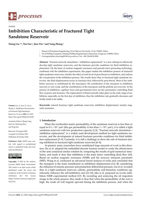 Pdf Imbibition Characteristic Of Fractured Tight Sandstone Reservoir