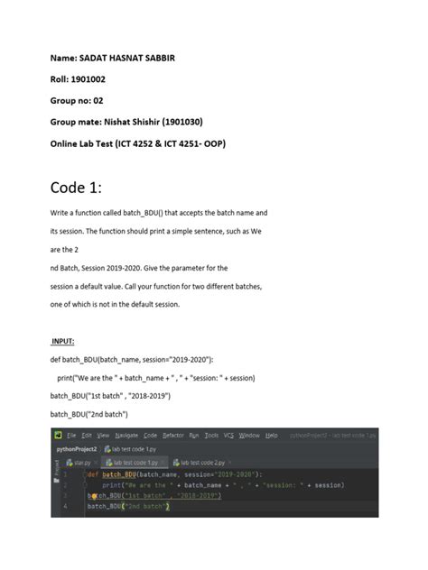 Oop Lab Test Pdf