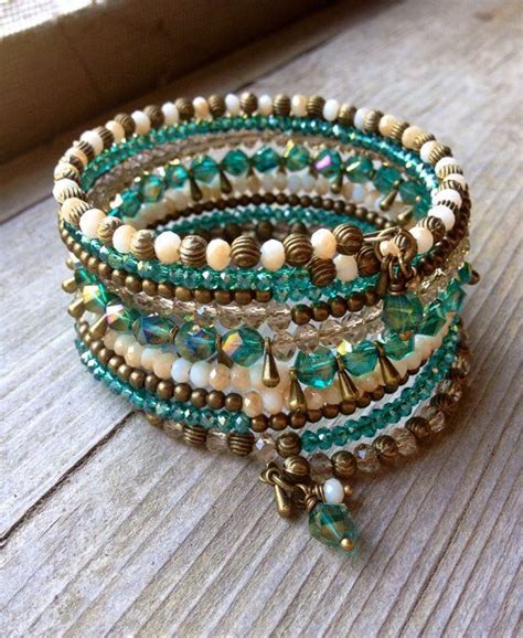 Memory Wire Beaded Bracelet Wrap Around Bracelet Bohemian Etsy Artofit