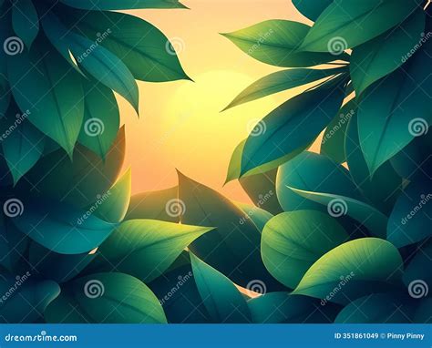 Layered Tropical Leaves In Gradient With A Faint Sunset Fresh And