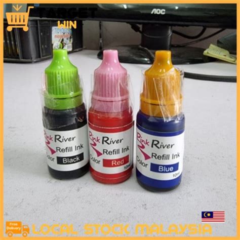 Refill Ink Untuk Sekolah Kilang Office Stamp Chop Black Blue Red Color X 1 Bottle 10ml Lazada