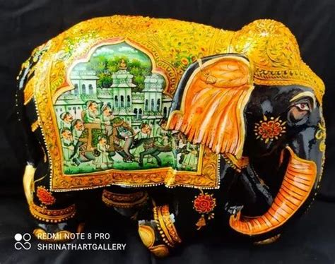 Shrinath Art Gallery Wooden Gold Painted Elephant With Sawari Work For