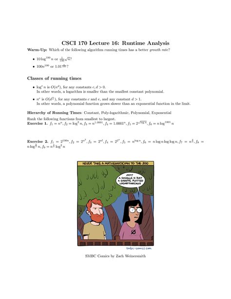 Handout 16 Runtime Analysis Csci 170 Lecture 16 Runtime Analysis