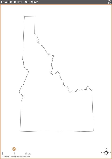 Idaho Outline Map With County Boundaries Blank Printable Map