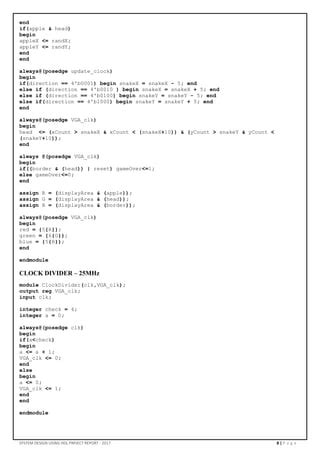 Snake Game On FPGA In Verilog PDF PC Games Video Gaming