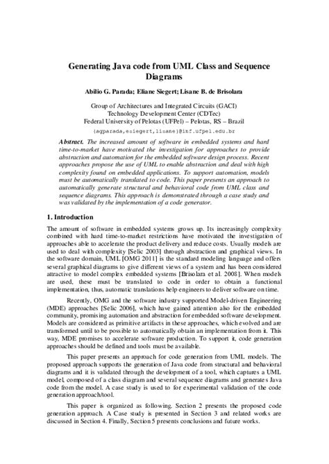 Pdf Generating Java Code From Uml Class And Sequence Diagrams