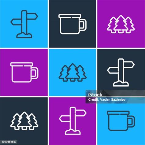 Réglez La Ligne Panneau De Signalisation Routière Icône De Tasse En