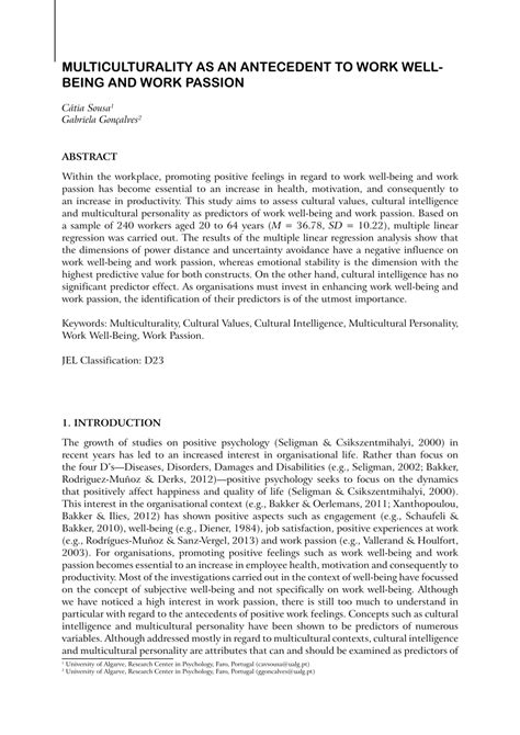 Pdf Multiculturality As An Antecedent To Work Well Being And Work