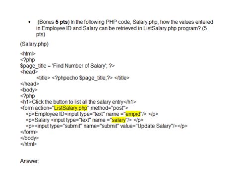 Solved Bonus Pts In The Following PHP Code Salary Php Chegg