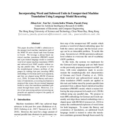Incorporating Word And Subword Units In Unsupervised Machine Translation Using Language Model