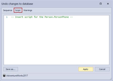 How To Revert Local Changes For Database Source Control