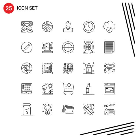 Stock Vector Icon Pack Of 25 Line Signs And Symbols For Data Cloud Human Time Furniture Editable