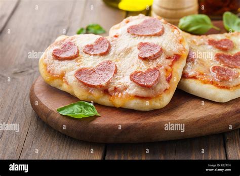 Mini Pizzas Fresh Homemade Heart Shaped Mini Pizzas With Pepperoni