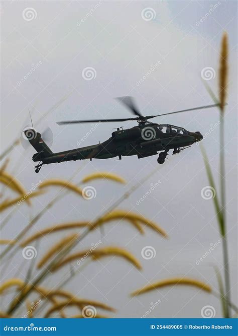 Indonesian National Army Air Force Apache Helicopter Flying At Halim