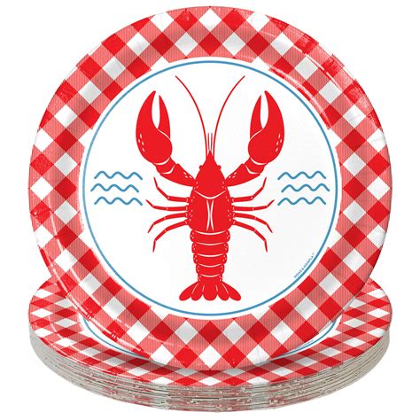 Seafood Party Supplies Crawfish Boil Red Checkered Round Paper Dinne