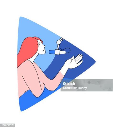 라디오 호스트 낙서 그리기입니다 마이크 마이크에 말하는 여성 팟 캐스터 낙서 드로잉에 대한 스톡 벡터 아트 및 기타 이미지