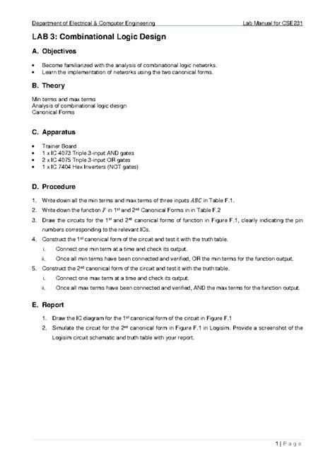 505609605 lab 3 combinational logic design canonical form department