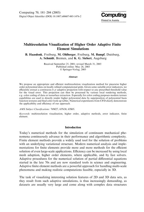 Pdf Multiresolution Visualization Of Higher Order Adaptive Finite Element Simulations