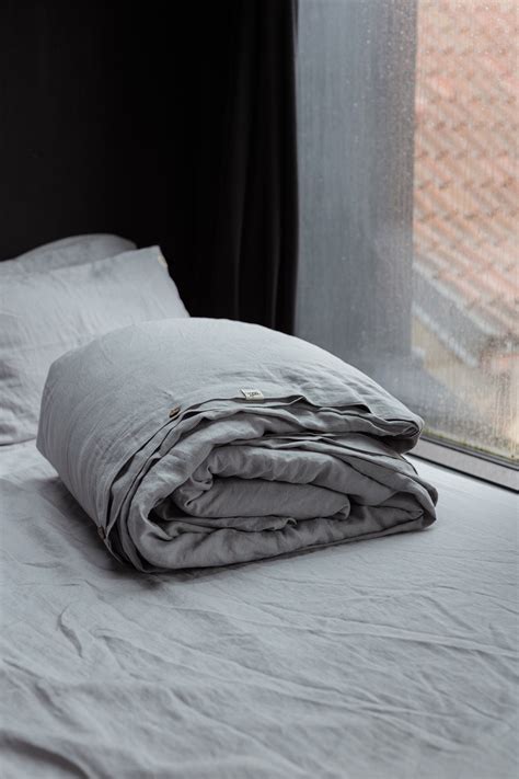Light Grey Linen Duvet Cover With Buttons In Double Single And Other