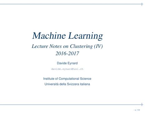 Ppt Machine Learning Lecture Notes On Clustering Iv 2016 2017 Davide Powerpoint