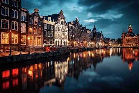 Amsterdam Canal At Night Holland Netherlands Travel Background