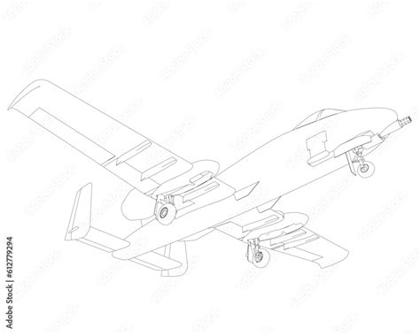 Outline Combat Aircraft In Isolate On A White Background Modern Combat Aircraft Stylized Image