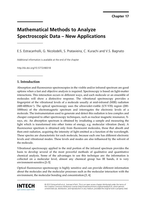 Pdf Mathematical Methods To Analyze Spectroscopic Data New Applications