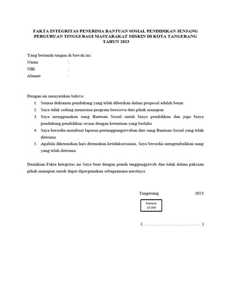 Format Fakta Integritas Pdf