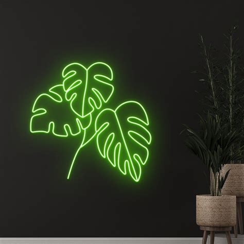 Handmadetneonsign Custom Monstera Leaf Neon Light Tropical Leaf Led Light Green Leaf Neon