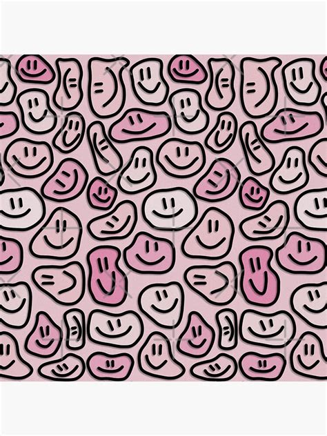 Pink Distorted Smiley Faces Sticker For Sale By Ayoub14 Redbubble