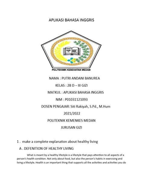 Aplikasi Bahasa Inggris Putri Banurea Pdf Nutrition Diet And Nutrition