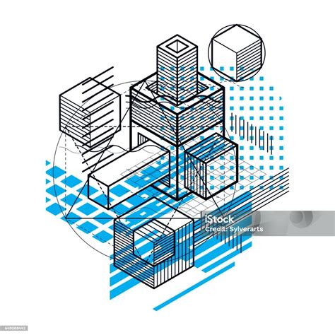 3 차원 Isometric 추상적인 벡터 배경입니다 큐브 육각형 사각형 사각형 및 다른 추상 요소 레이아웃 0명에 대한 스톡