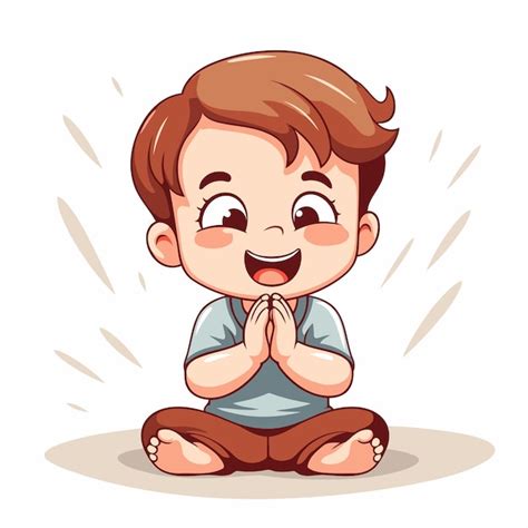 Ilustração Vetorial De Um Menino Bonito Sentado No Chão E Orando