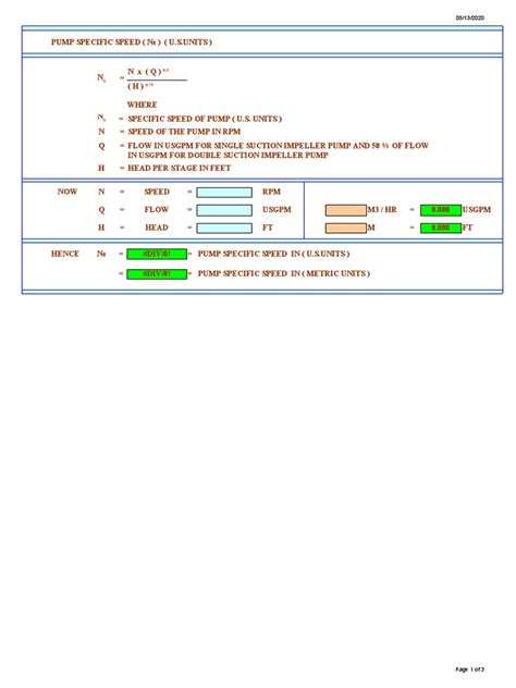 Pump Specific Speed Calculation Pdf