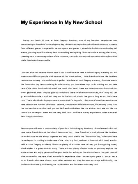 My Experience In My New School Pdf