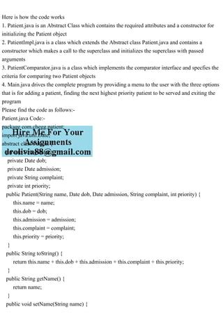 Here Is How The Code Works Patient Java Is An Abstract Class Whi Pdf