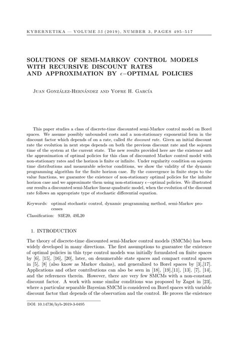 Pdf Solutions Of Semi Markov Control Models With Recursive Discount