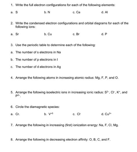 solved 1 write the full electron configurations for each of