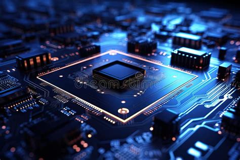 Abstract Technical Illustration Inside Of A Computer System Fantastic Glowing Blue Cpu Image