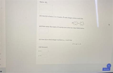10 2 Matrix M Use To Find A 2 X 2 Matrix D With